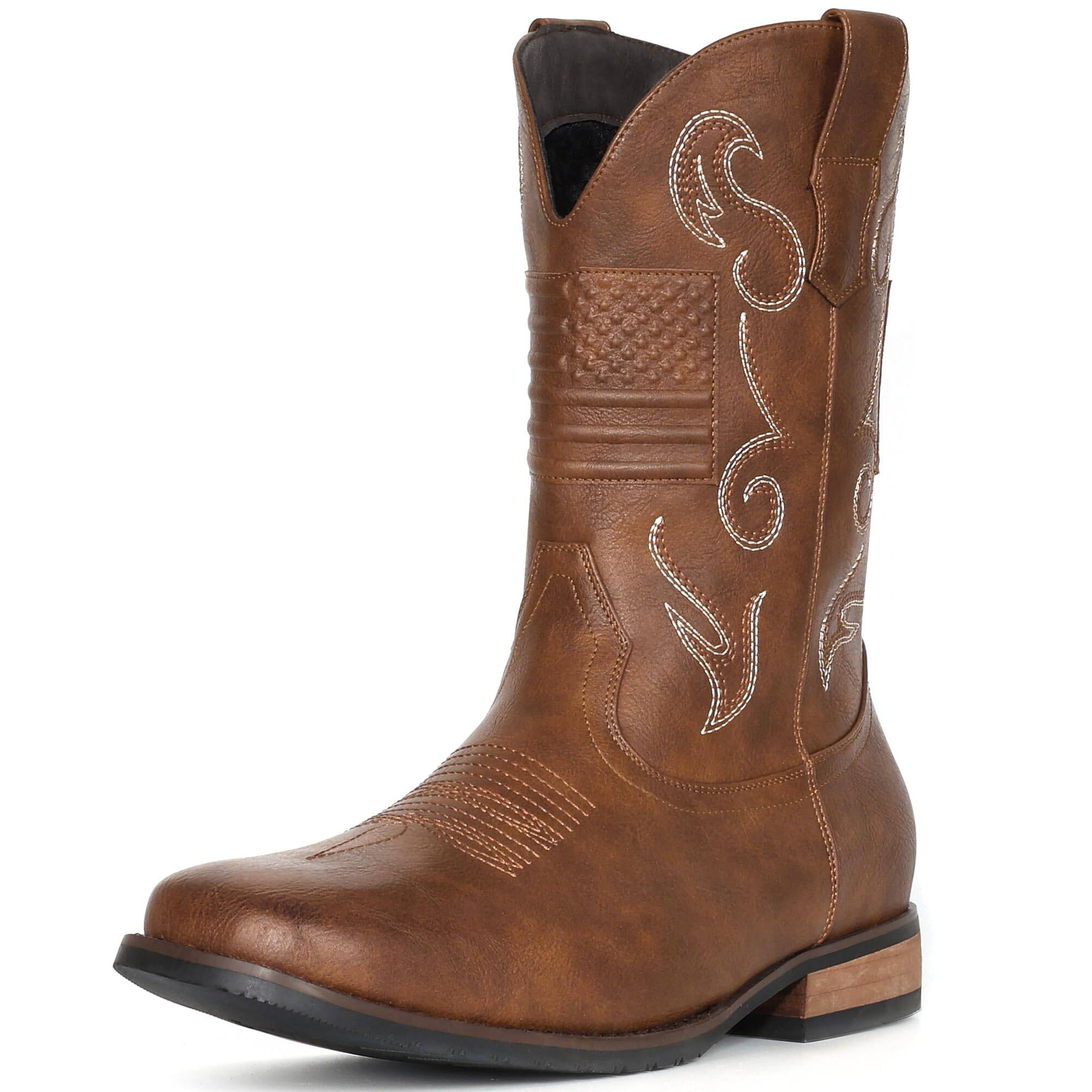 IUV Cowboy Boots For Men Western Boot Classic American Flag Embroidered ...