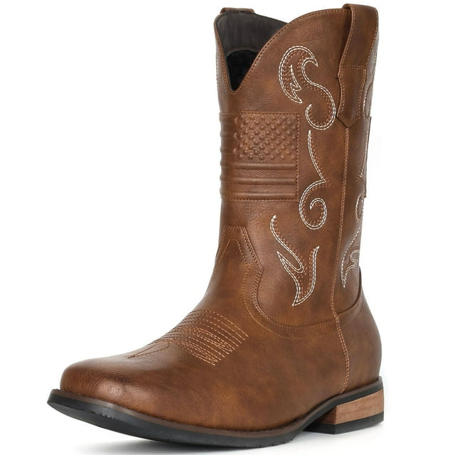 IUV Cowboy Boots For Men Western Boot Classic American Flag Embroidered ...