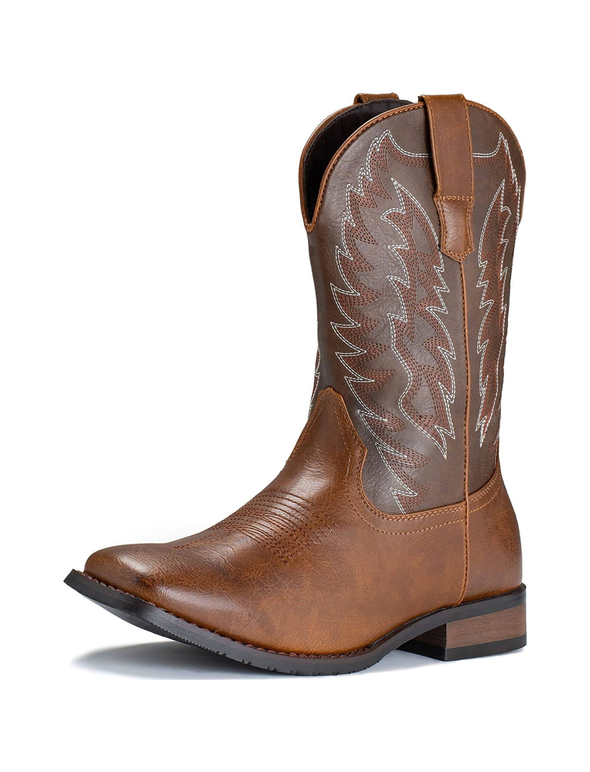 IUV Cowboy Boots Men, Durable Rubber Sole, PU Leather, Square Toe ...