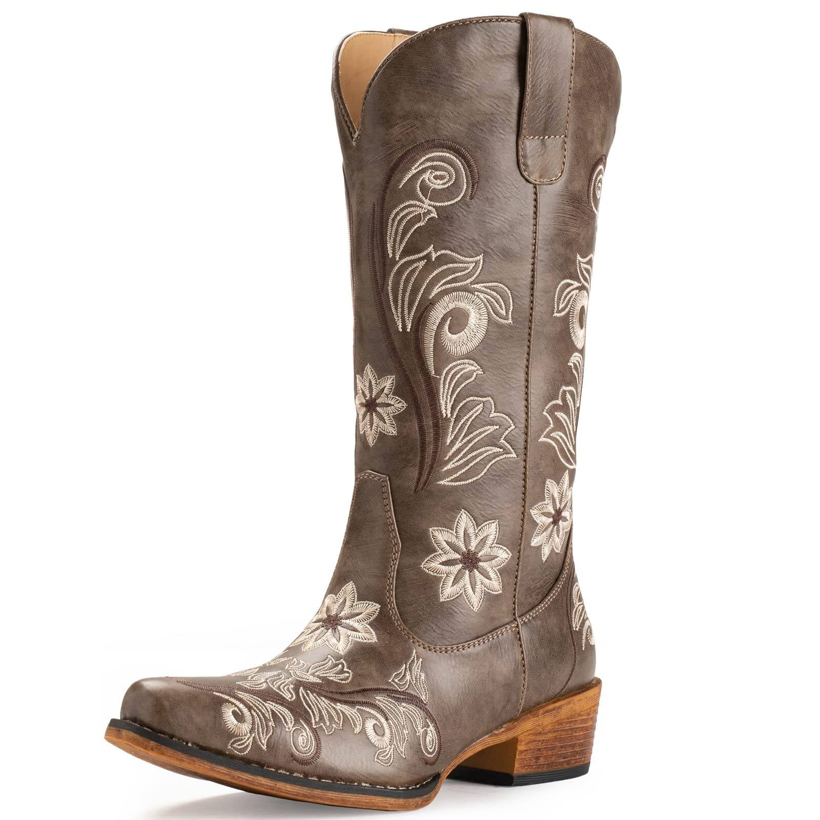 IUV Mid-Calf Cowgirl Boots Cowboy Western Pull-On Tabs Pointy Toe Boot ...