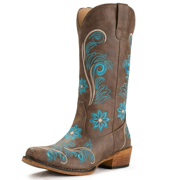 IUV Mid-Calf Cowgirl Boots Cowboy Western Pull-On Tabs Pointy Toe Boot ...