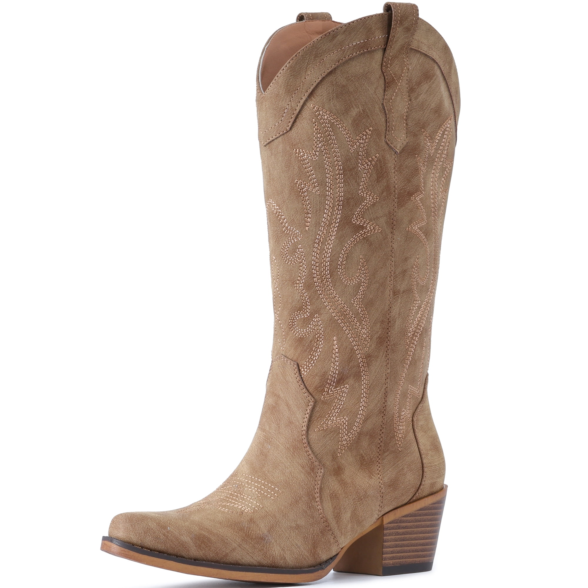 Cowboy Boots For Women Western Cowgirl Boots with Chunky Heel Mid Calf ...