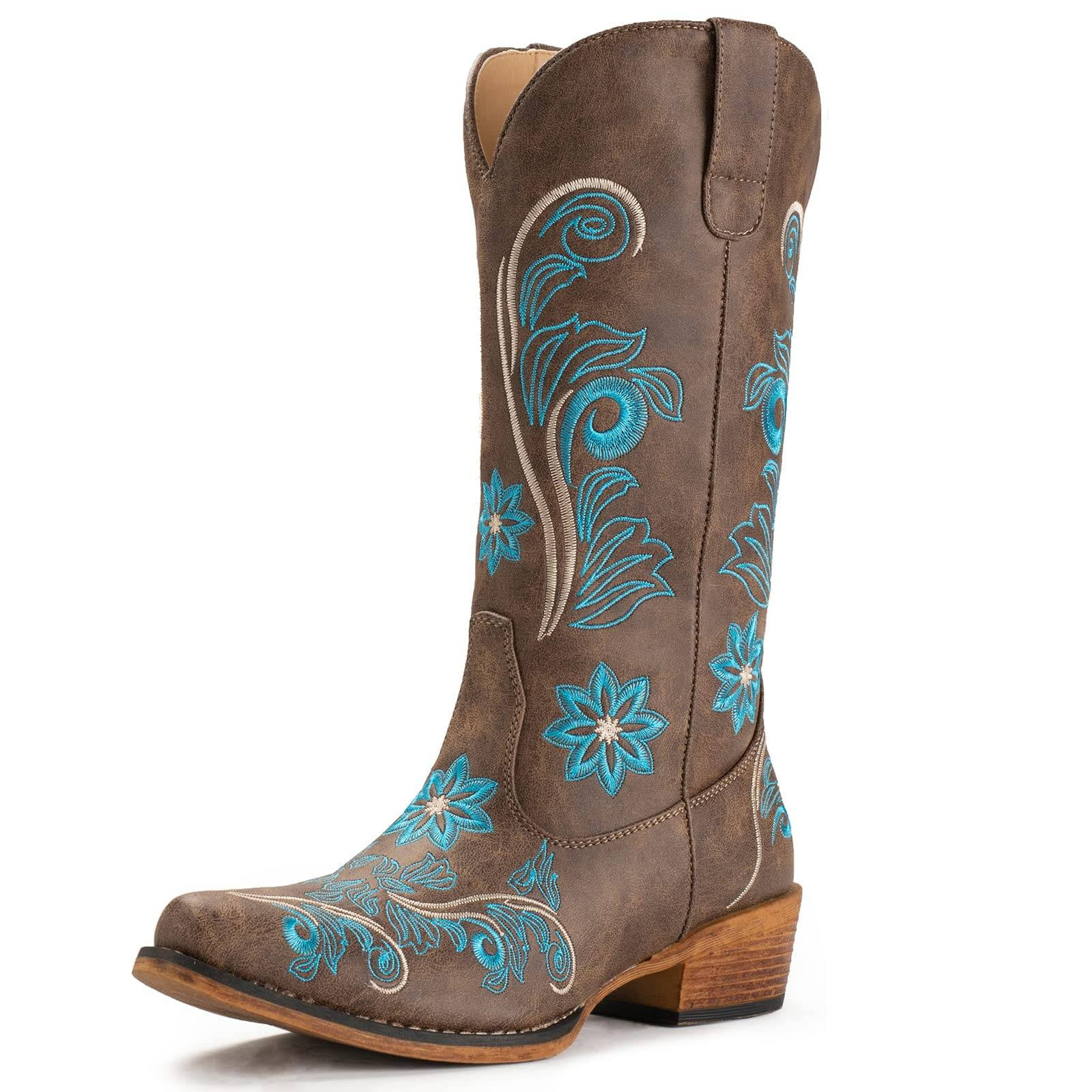 IUV Mid-Calf Cowgirl Boots Cowboy Western Pull-On Tabs Pointy Toe Boot ...