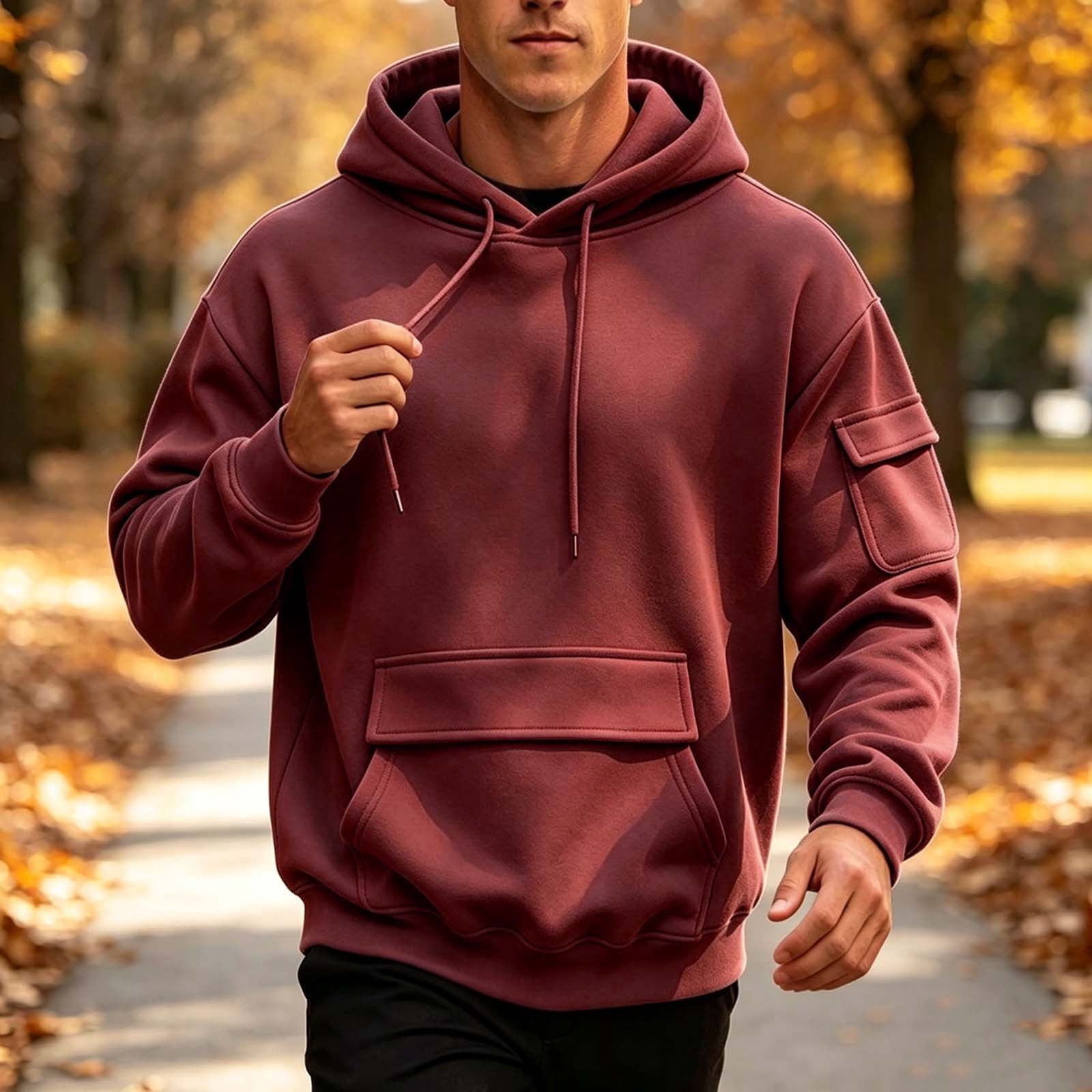 IUYRTFE Men's Hooded Sweatshirt, 100% Polyester Regular Fit Pullover ...
