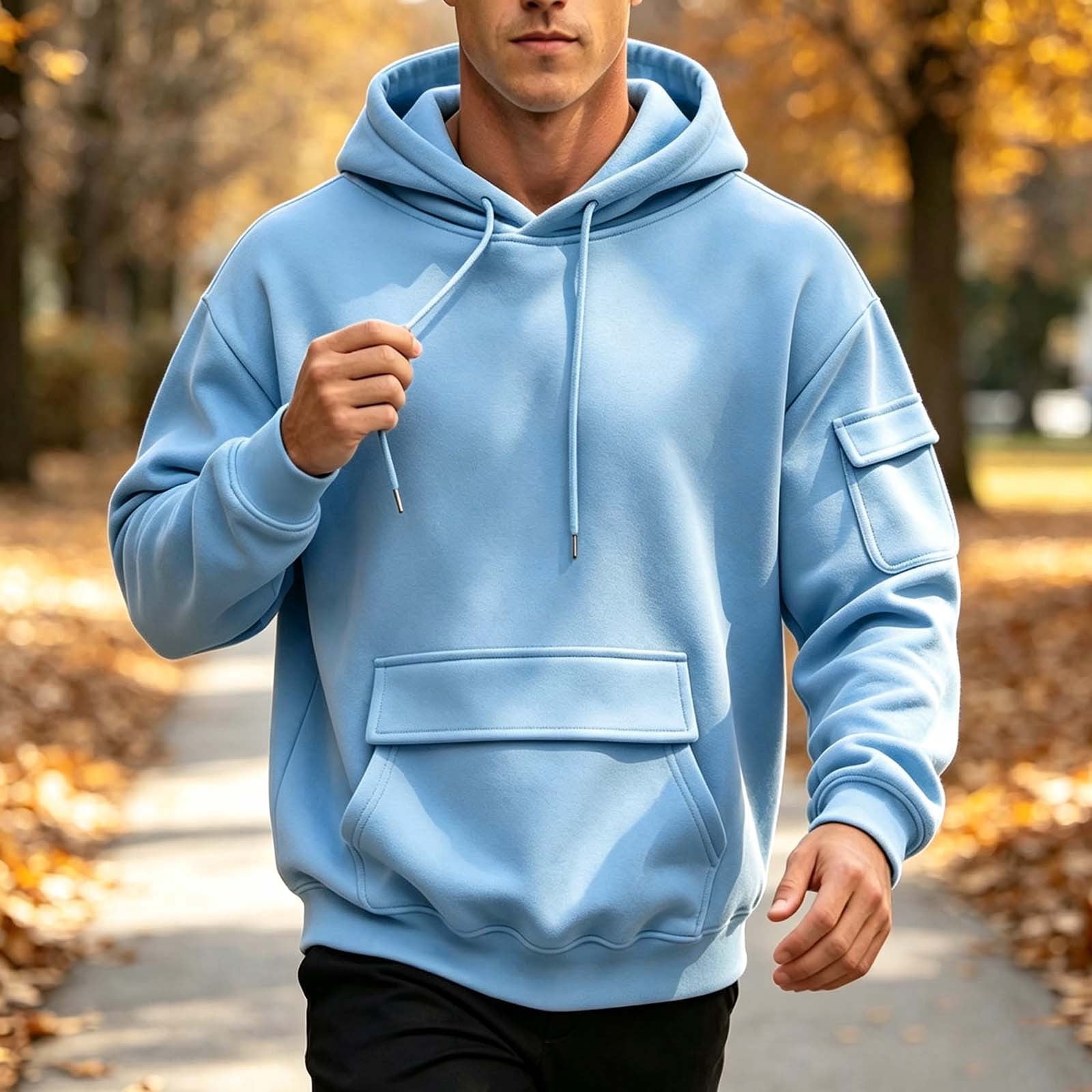 IUYRTFE Men's Hooded Sweatshirt, 100% Polyester Regular Fit Pullover ...