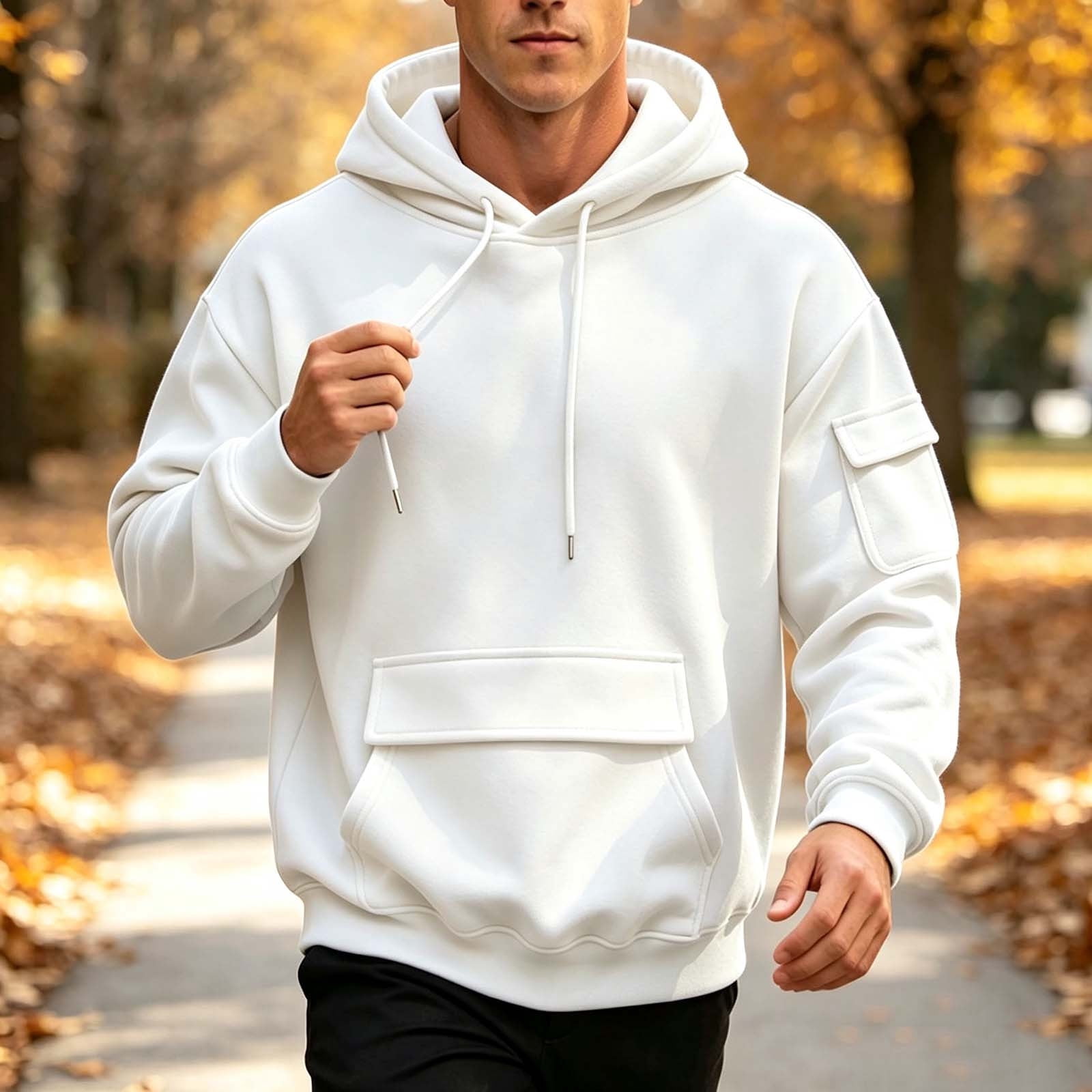 IUYRTFE Men's Hooded Sweatshirt, 100% Polyester Regular Fit Pullover ...