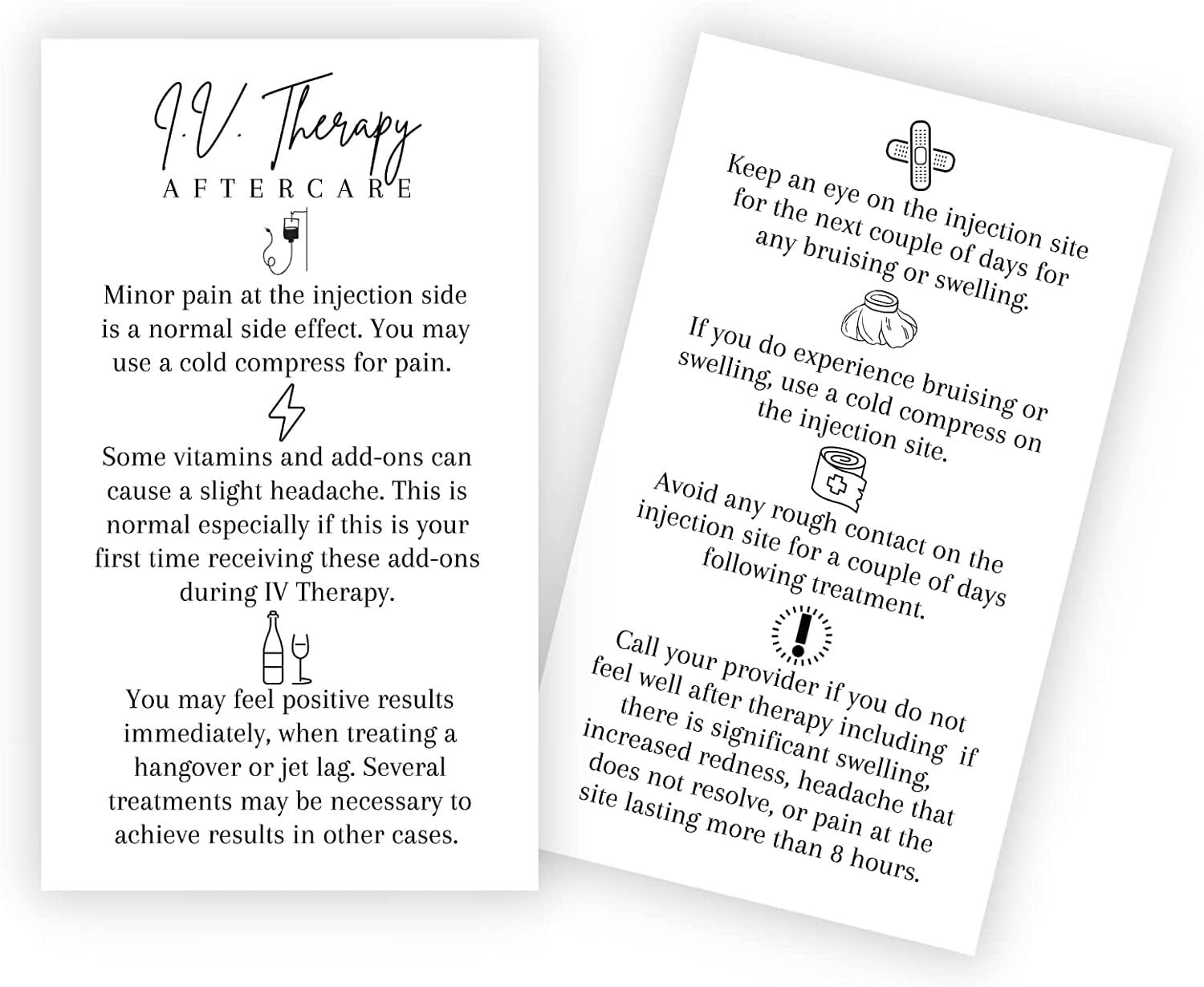 IV Intravenous Therapy Infusion Aftercare Card 50 Pack 2x3.5" inch Business Size Card Drip ...
