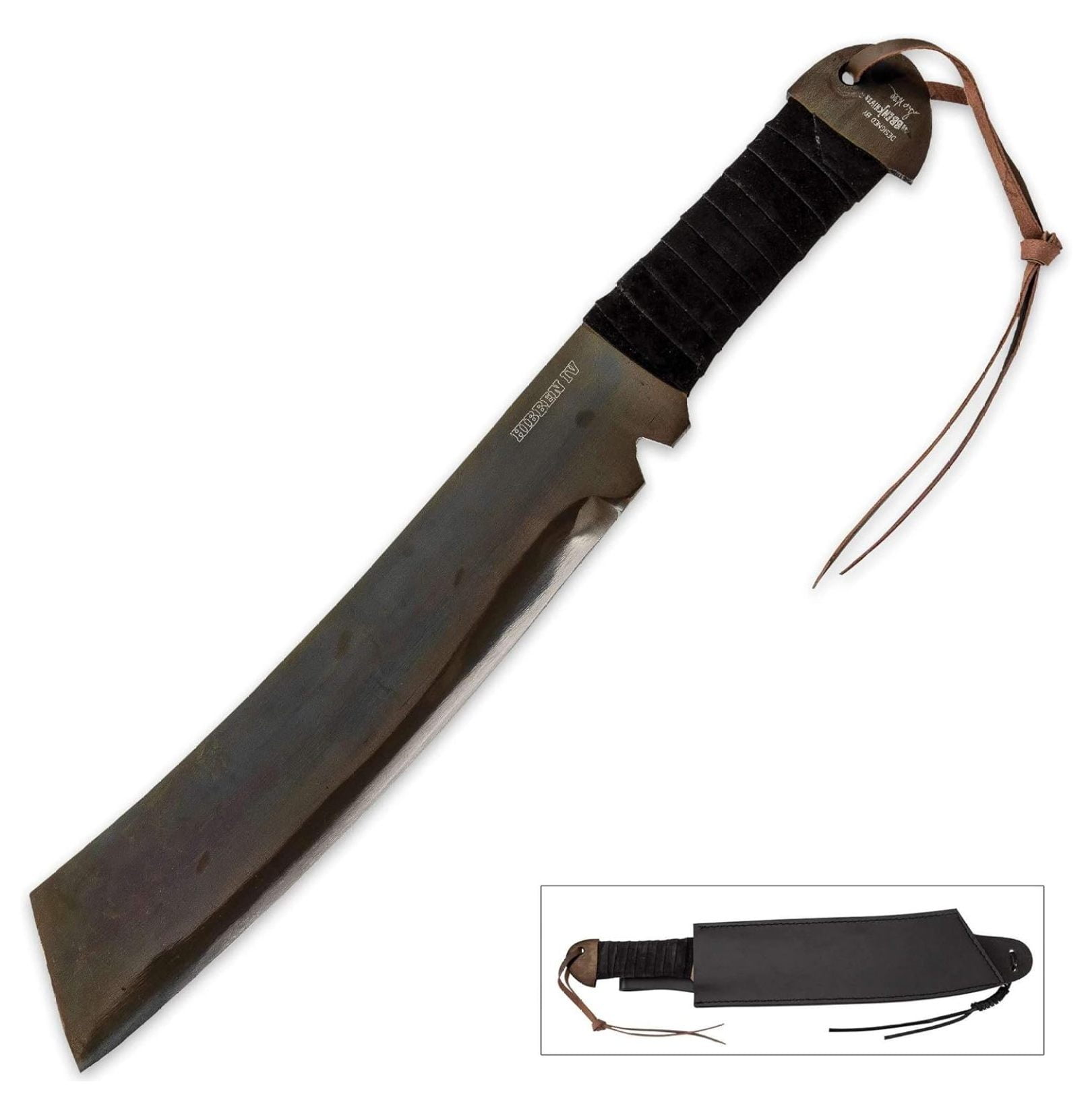 IV Machete Knife with Leather Sheath – One Solid Piece Heat Forged 1090 ...