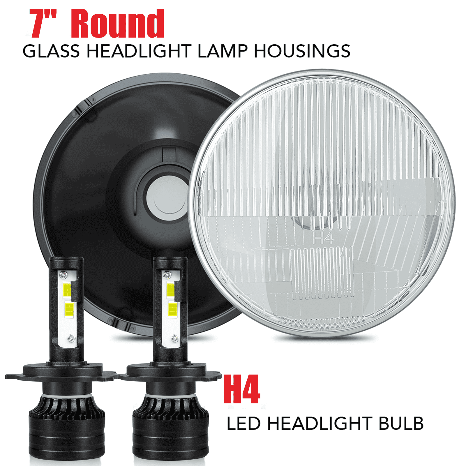 IVBDQV Pair 7" Inch Round H4/9003 LED Headlights High/Low Beam for Jeep ...