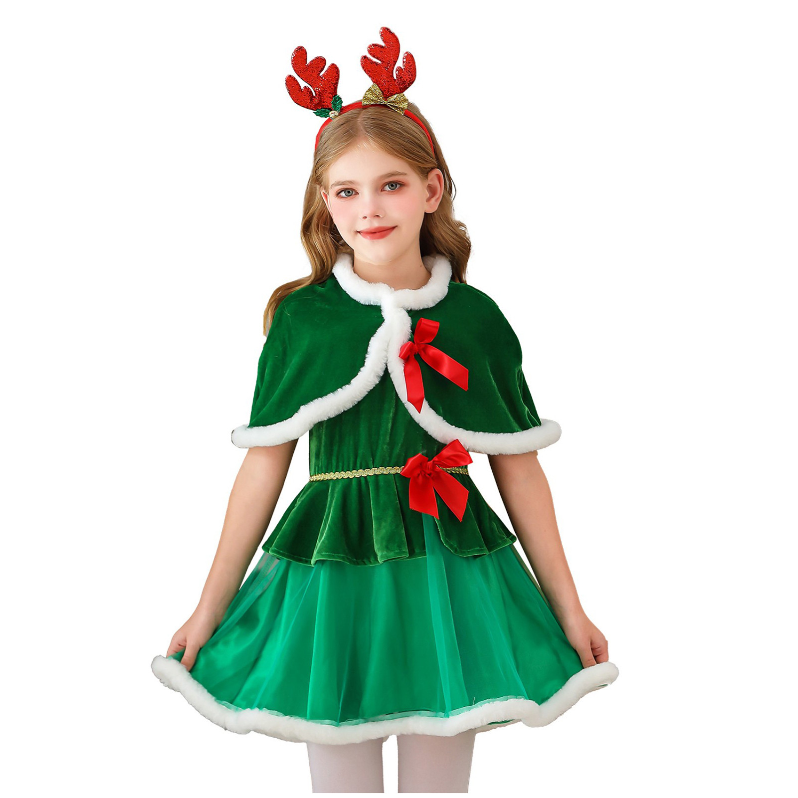 IVEYRTF Girls Christmas Dress with Cape Long Sleeve Floral Party Gown ...