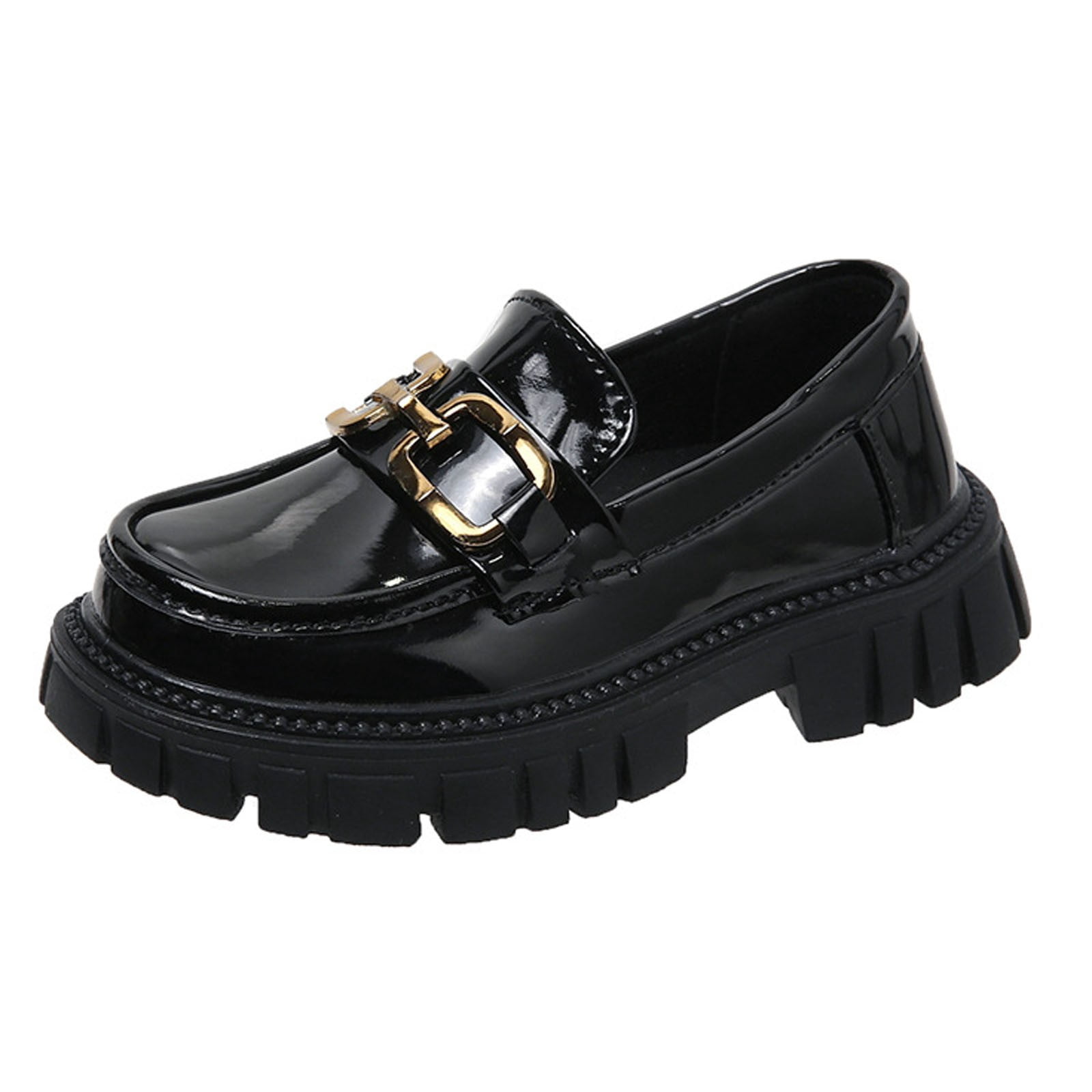 IVEYRTF Girls Leather Buckle Shoes British Style Sole Uniform Loafers ...