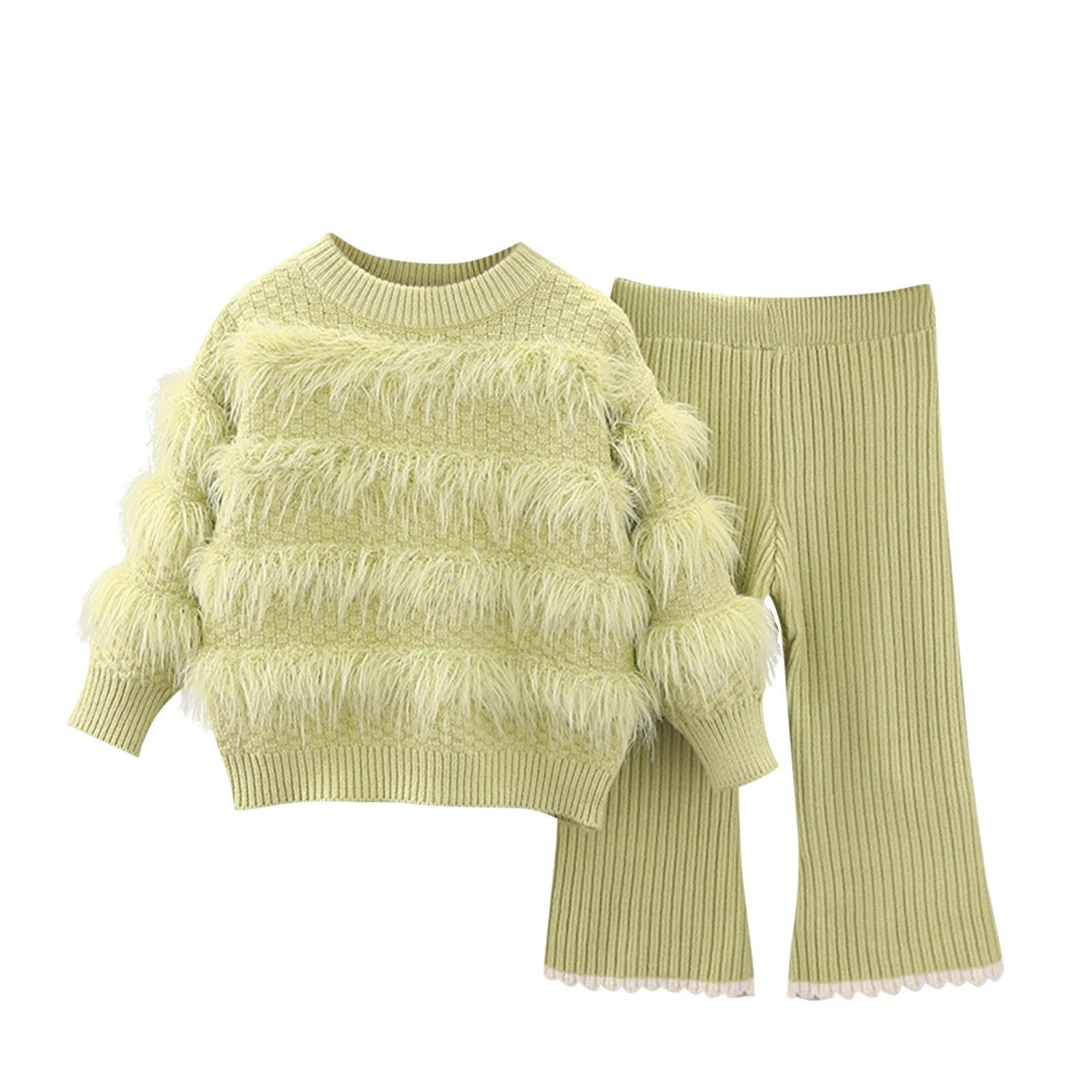 IVEYRTF Girls Solid Color Fringe Knit Sweater and Flare Pants Set Fall ...