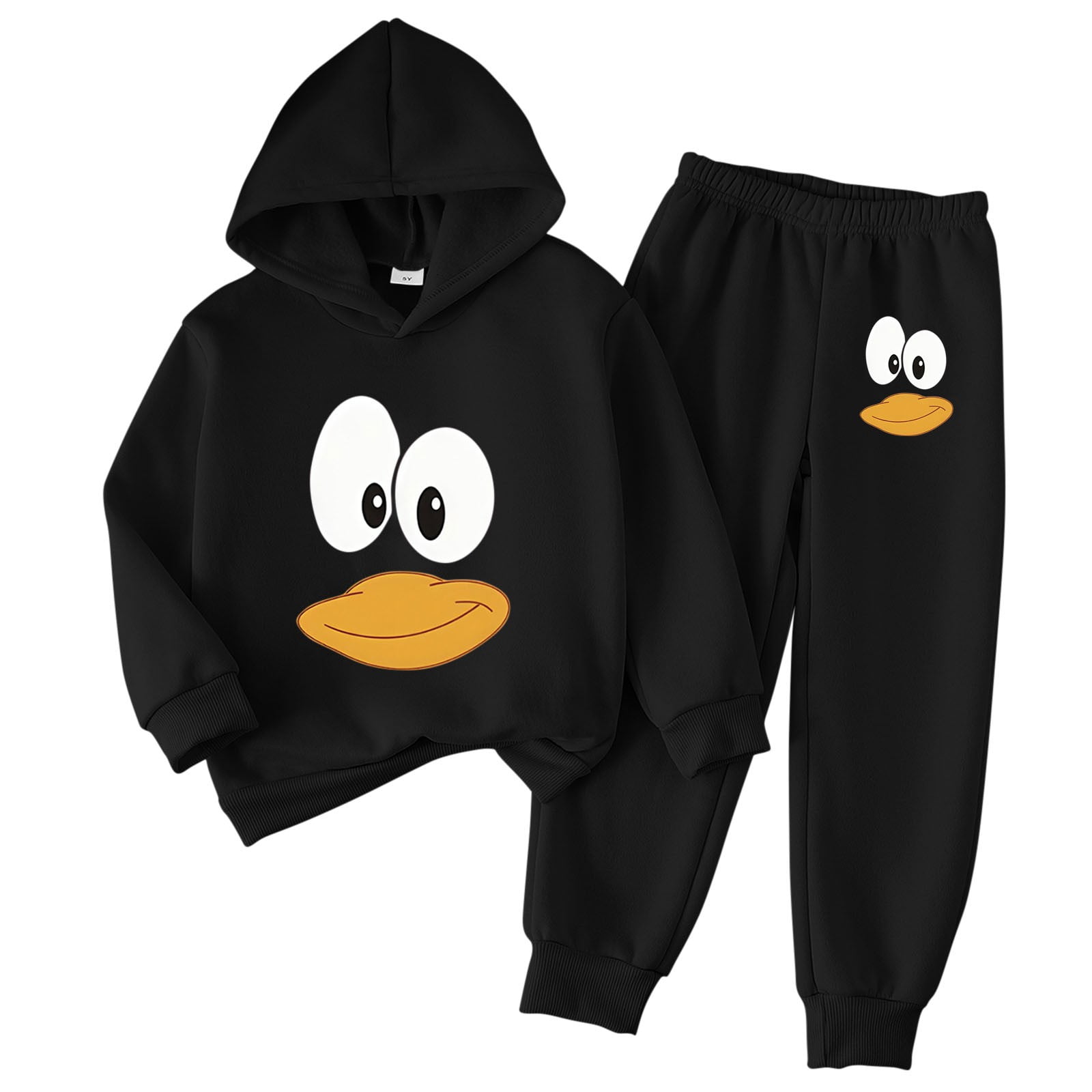 IVEYRTF Kids Cute Duck Print Hooded Sweatshirt and Pants 2 PC Outfit ...