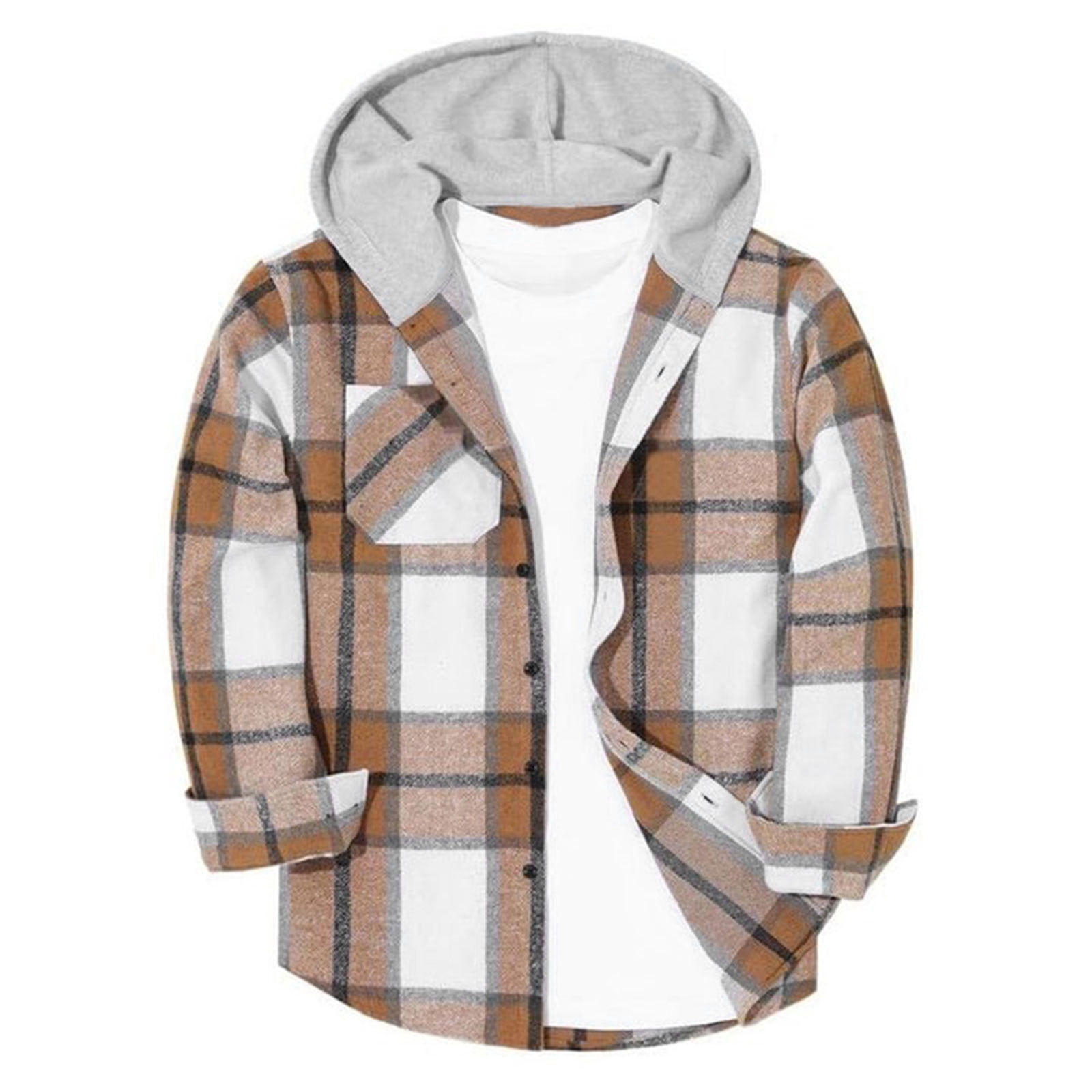 IVEYRTF Kids Flannel Shacket Long Sleeve Hooded Button Down Plaid ...