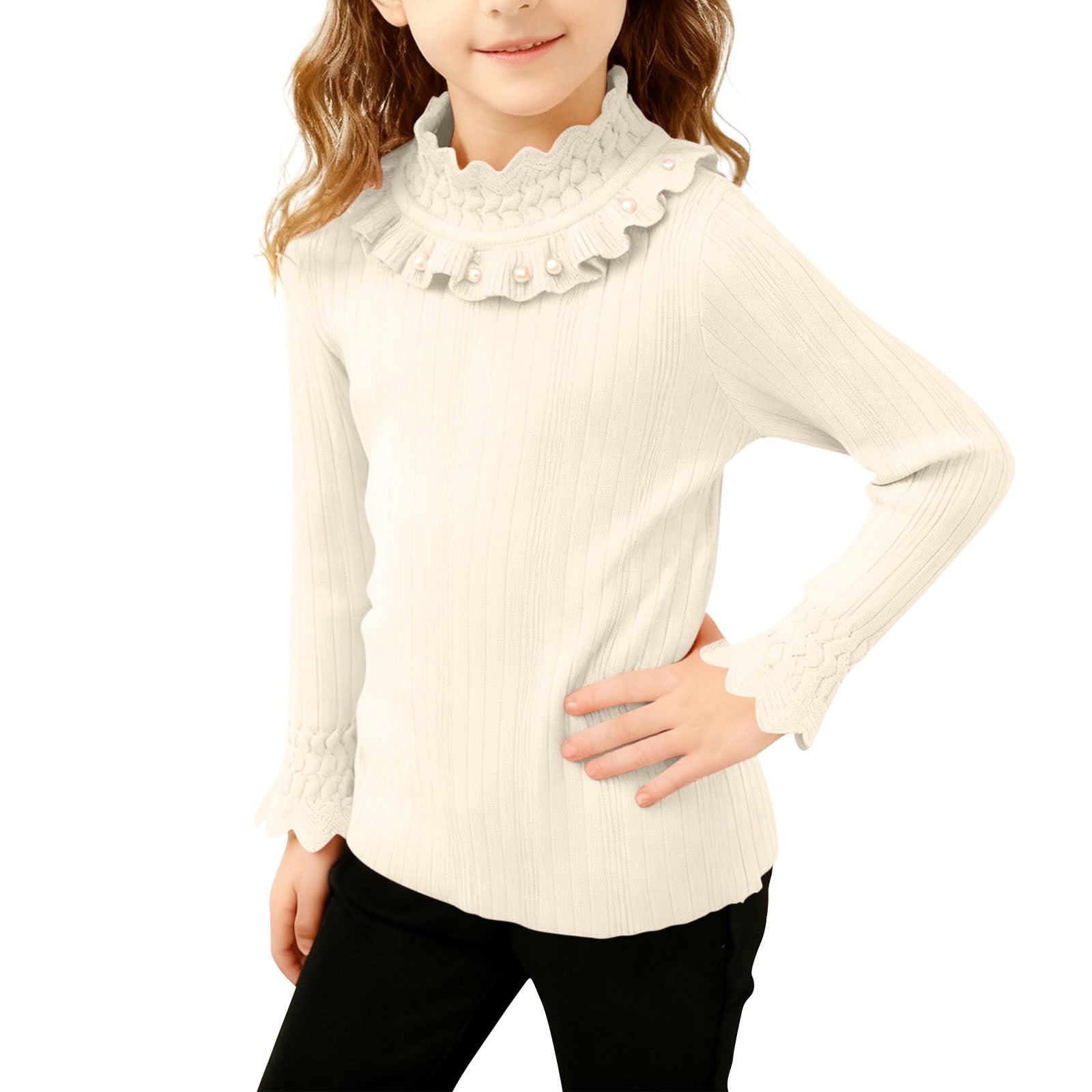 IVEYRTF Kids Pearl Collar Long Sleeve Knit Sweater Top Soft Comfortable ...