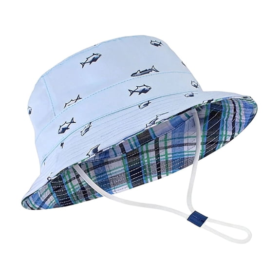 IVEYRTF Kids Reversible Bucket Hat Shark Print & Plaid Lined Wide Brim ...