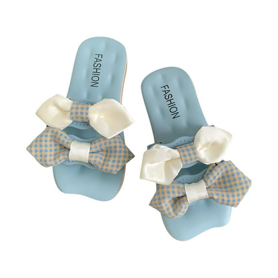 IVEYRTF Kids Shoes Summer Double Bow Plaid Print Flops Indoor Slippers ...