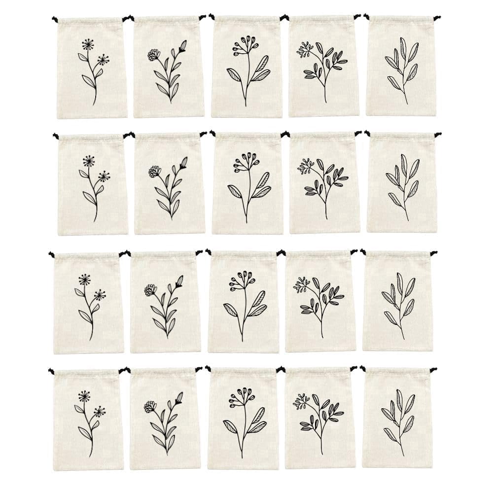 IVILLAGE 20-Pack Cotton Drawstring Bags, Floral Muslin Pouches for ...