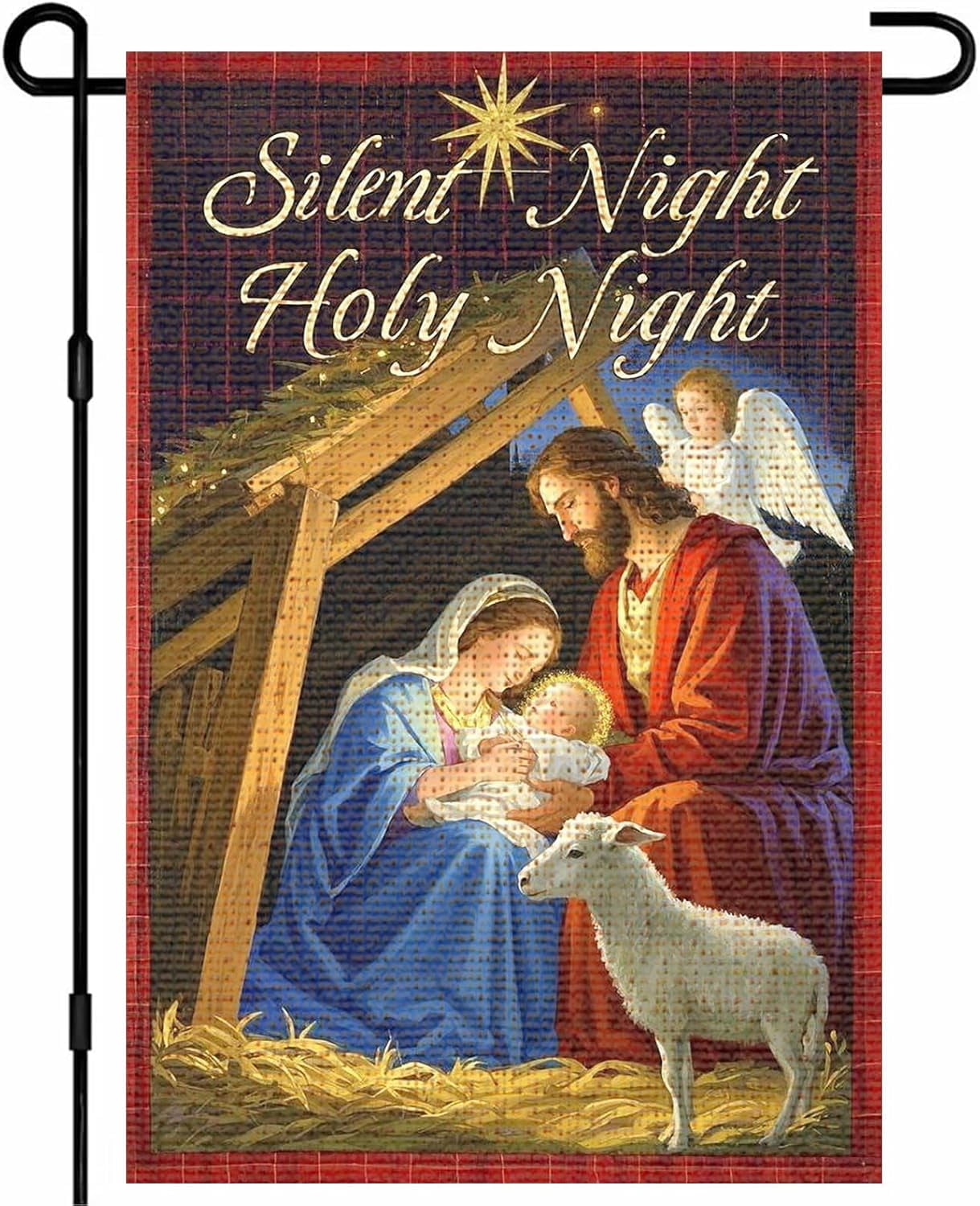 IVN Silent Night Garden Flag 12x18 Inch Burlap Nativity Scene Jesus ...