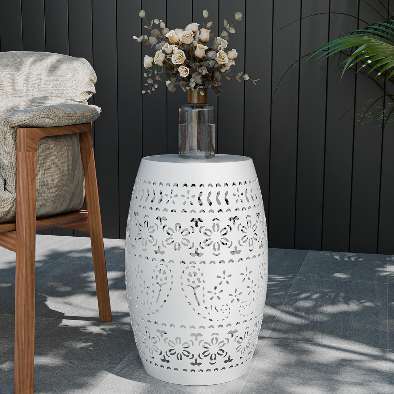 IVV 12" Round Side Table, Home Decor Steel Plant Stand, Outdoor Accent Table Modern Nightstand ...