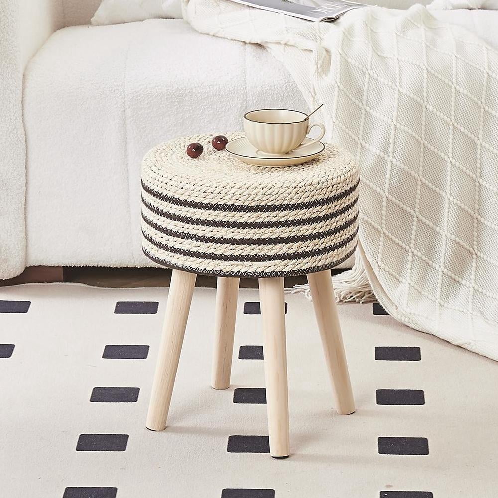 IVV 13" Round Hand-woven Ottoman, Modern Boho Pouf Ottomans with Solid ...