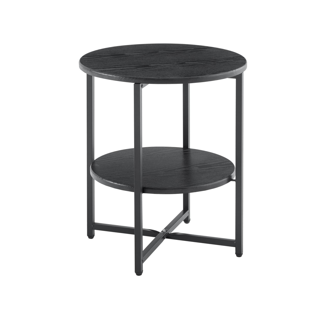 IVV 2-Tier Round Side Table w/ Black Metal Frame and MDF Shelf, Modern Accent End Table for ...