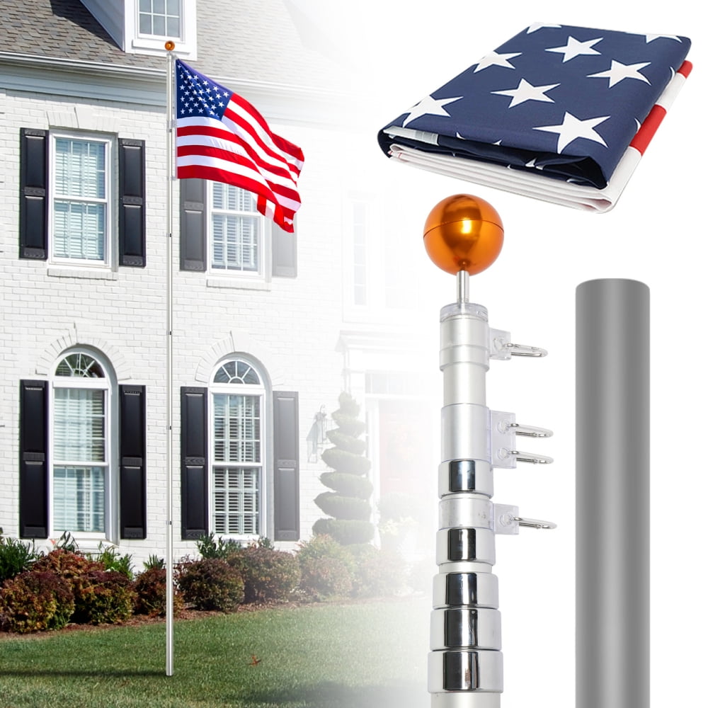 IVV 20FT Telescoping Flag Pole Kit, Heavy Duty In Ground Telescopic ...