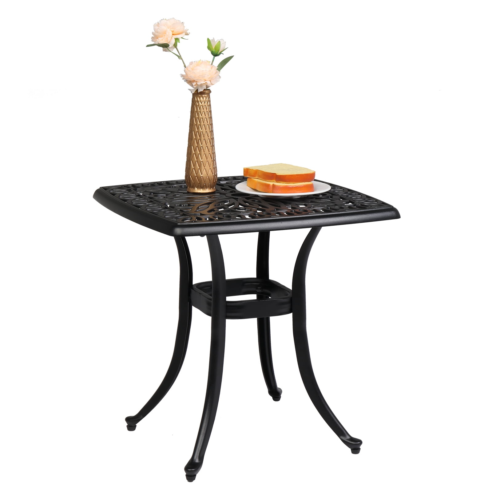 IVV 21" Square Garden Cast Aluminum Table - Patio Dining Table with 2 ...