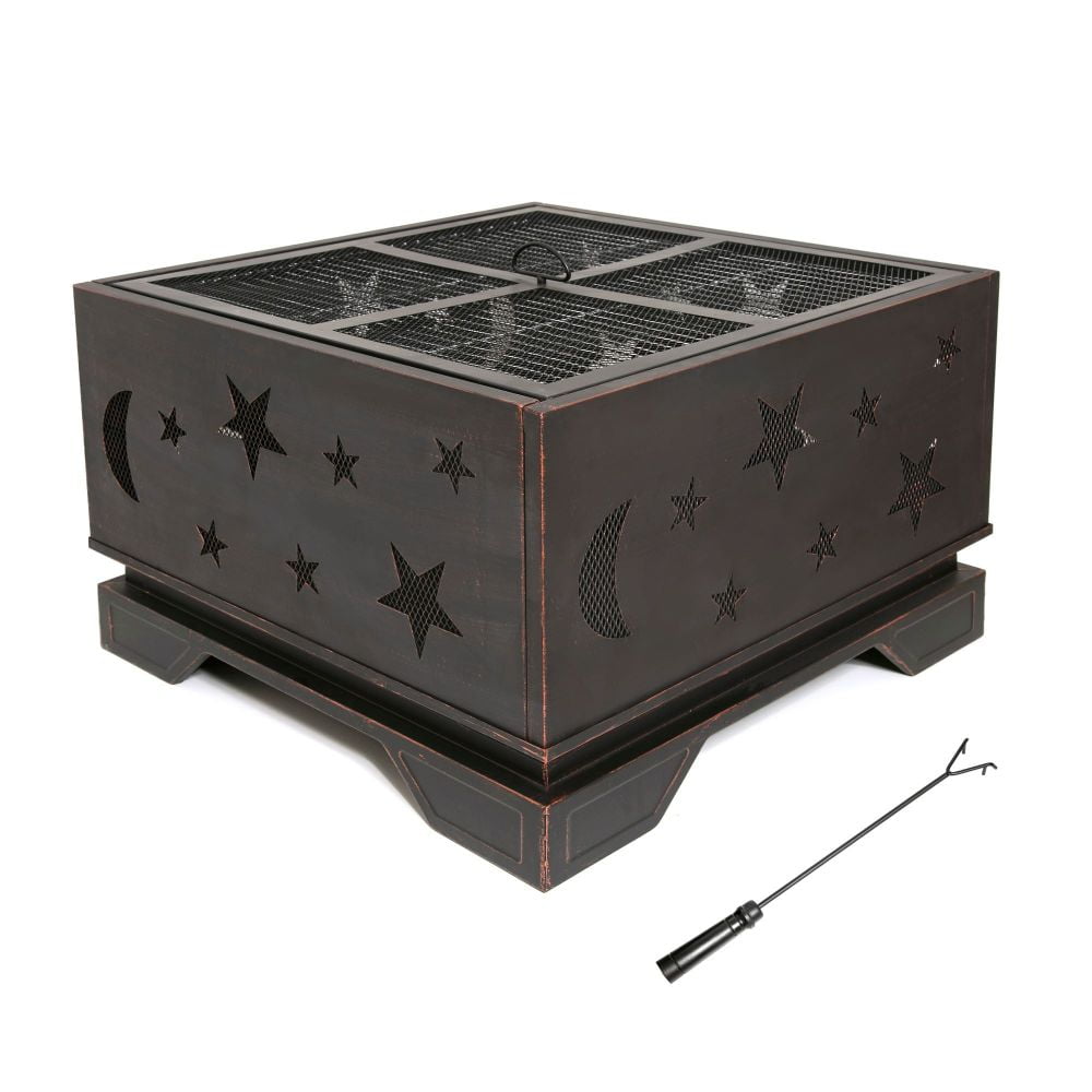 IVV 26 Inch Square Steel Fire Pit, Outside Fire Pits with Cooking Grill ...