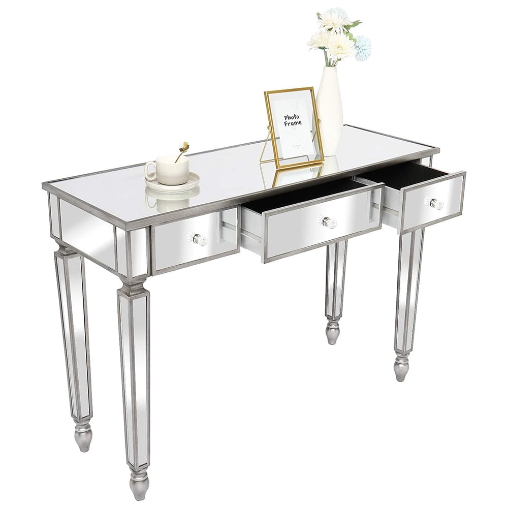 IVV 3-Drawers Mirrored Computer Desk Dressing Table, Silver - Walmart.com