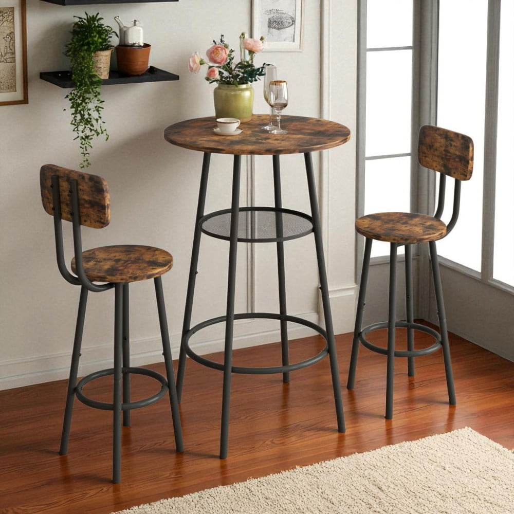 IVV 3-Piece Bar Table Set with 2 Bar Stools, Round Counter Height Table ...