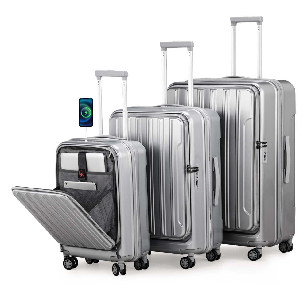 IVV 3 Piece Luggage Set, 20 Inch Carry On Luggage with USB & Type-C ...