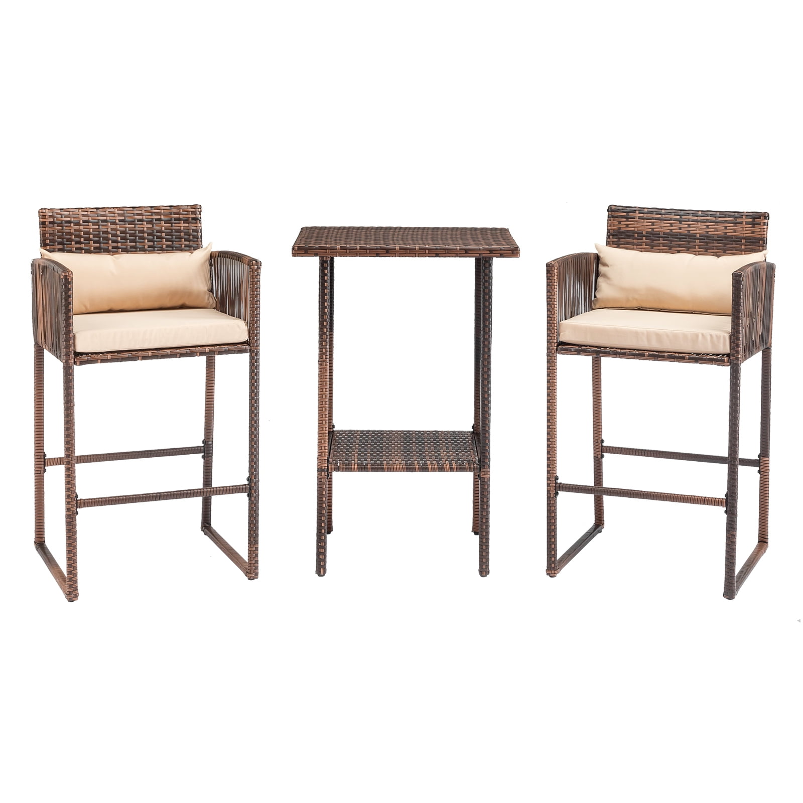 IVV 3-Piece Patio Bar Table Set, Outdoor Wicker Counter Height Bistro ...