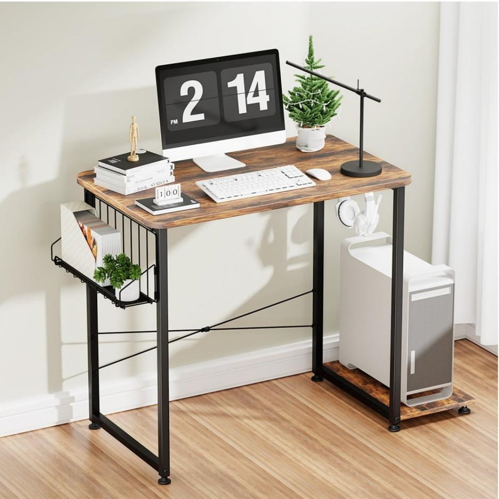 IVV 32 Inch Small Computer Desk with Hook, Side Storage Shelf and CPU ...