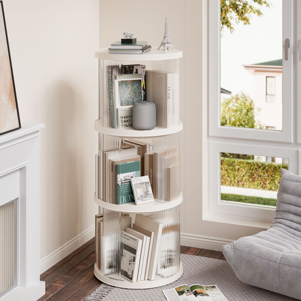 IVV 360° Rotating Bookshelf, 3 Tier Corner Bookcase with Small ...