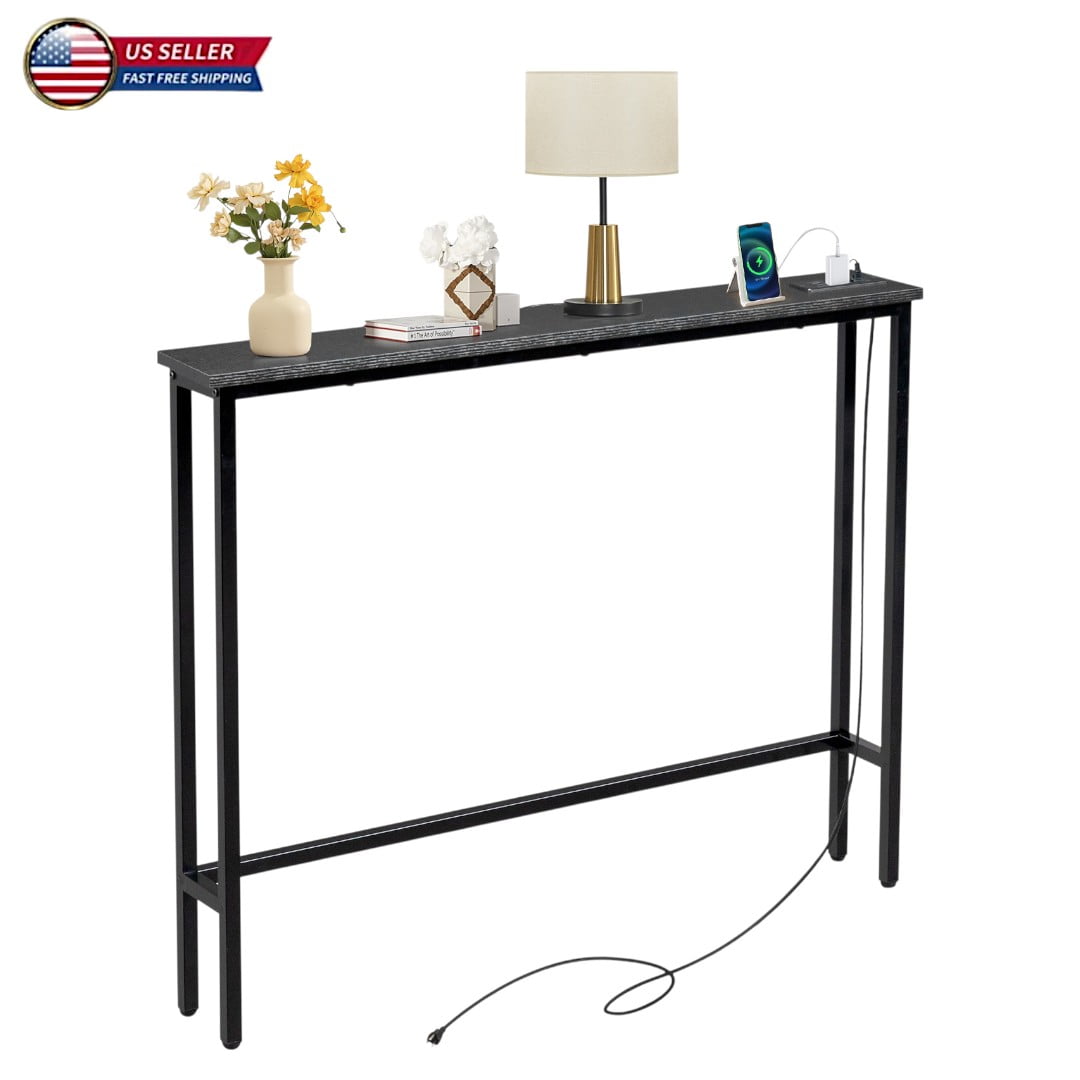 IVV 39.4" Skinny Console Sofa Table with Charging Station, Space-Saving ...