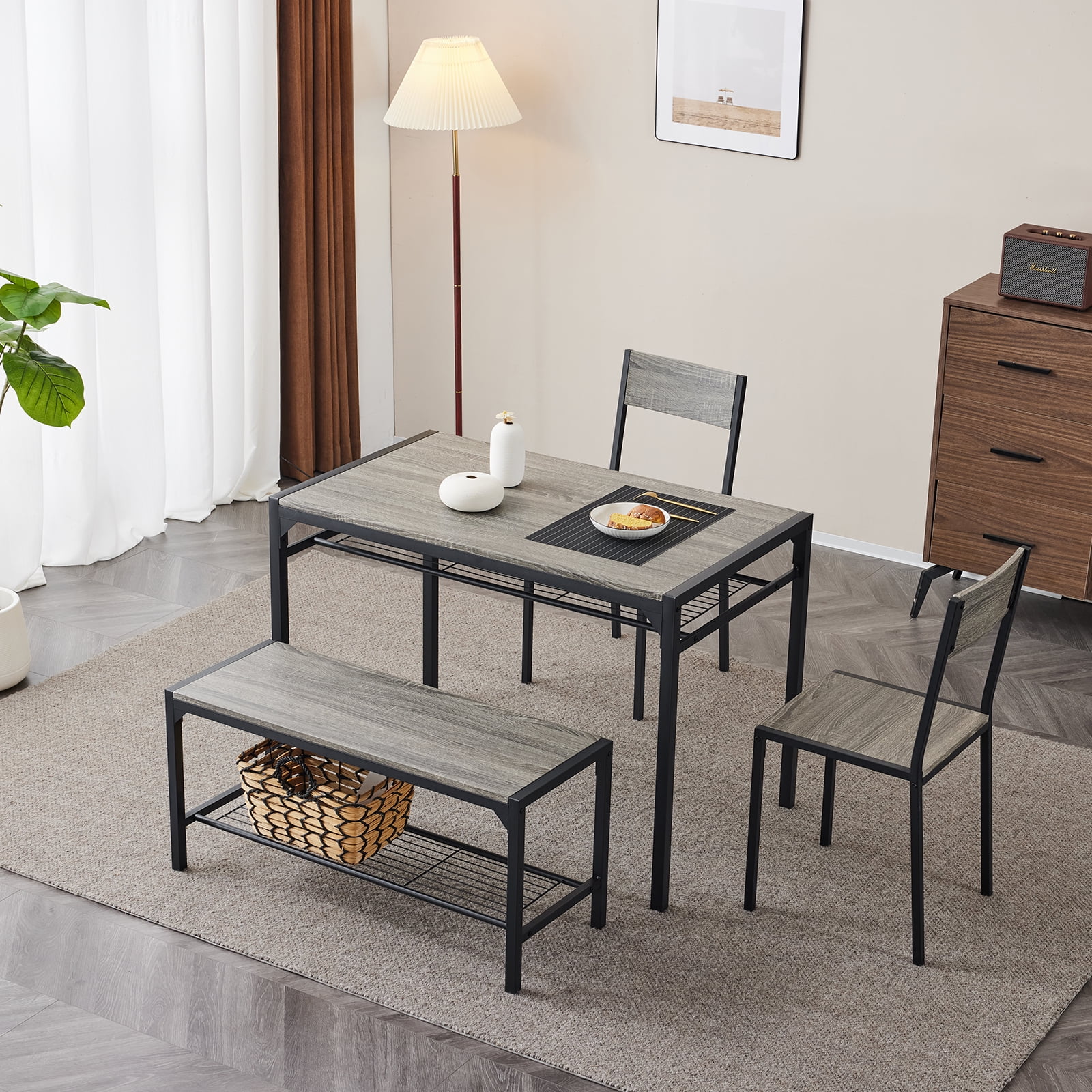 IVV 4 Person Dining Table Set, 43.3 inch Kitchen Table Set for 4, 2 ...