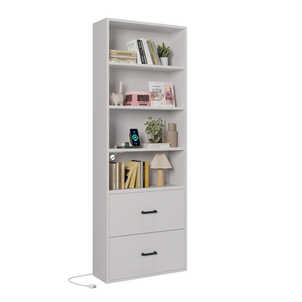 IVV 4 Shelf Bookcase with 2 Drawers, 70.87 Inch Tall Open Bookshelf ...