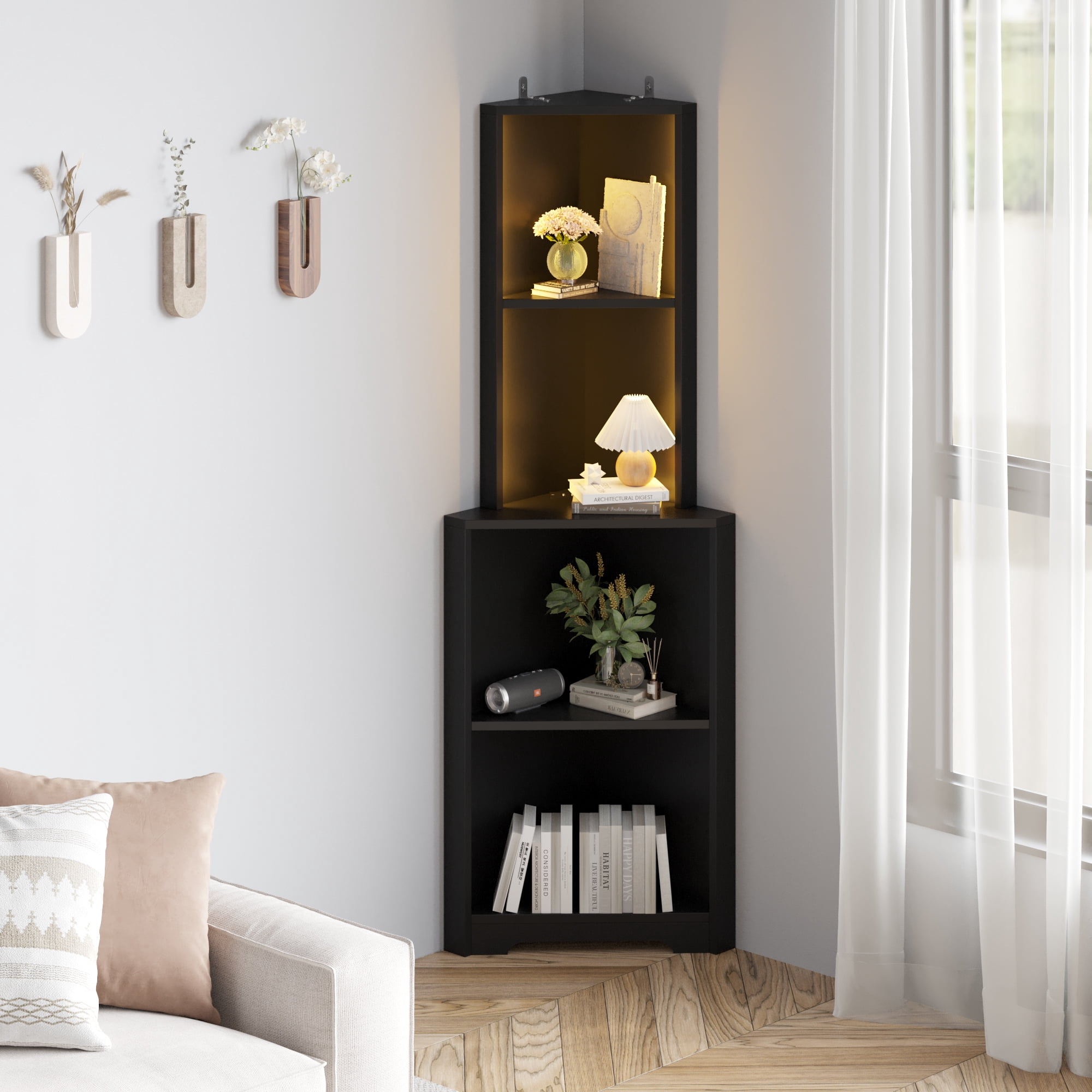 IVV 4 Tier Corner Shelf with Power Outlets & LED Lights, Storage ...