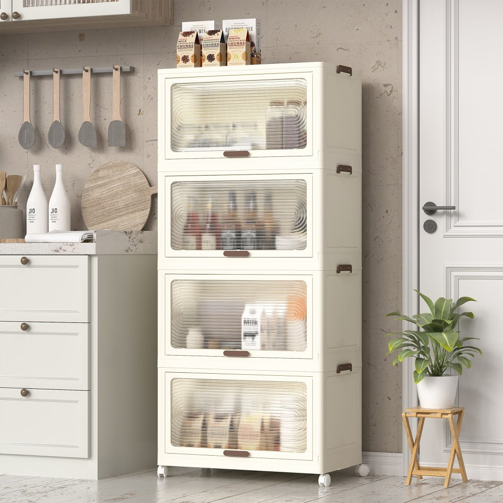 IVV 4 Tiers White Plastic Storage Bins on Wheels, 230QT Collapsible ...