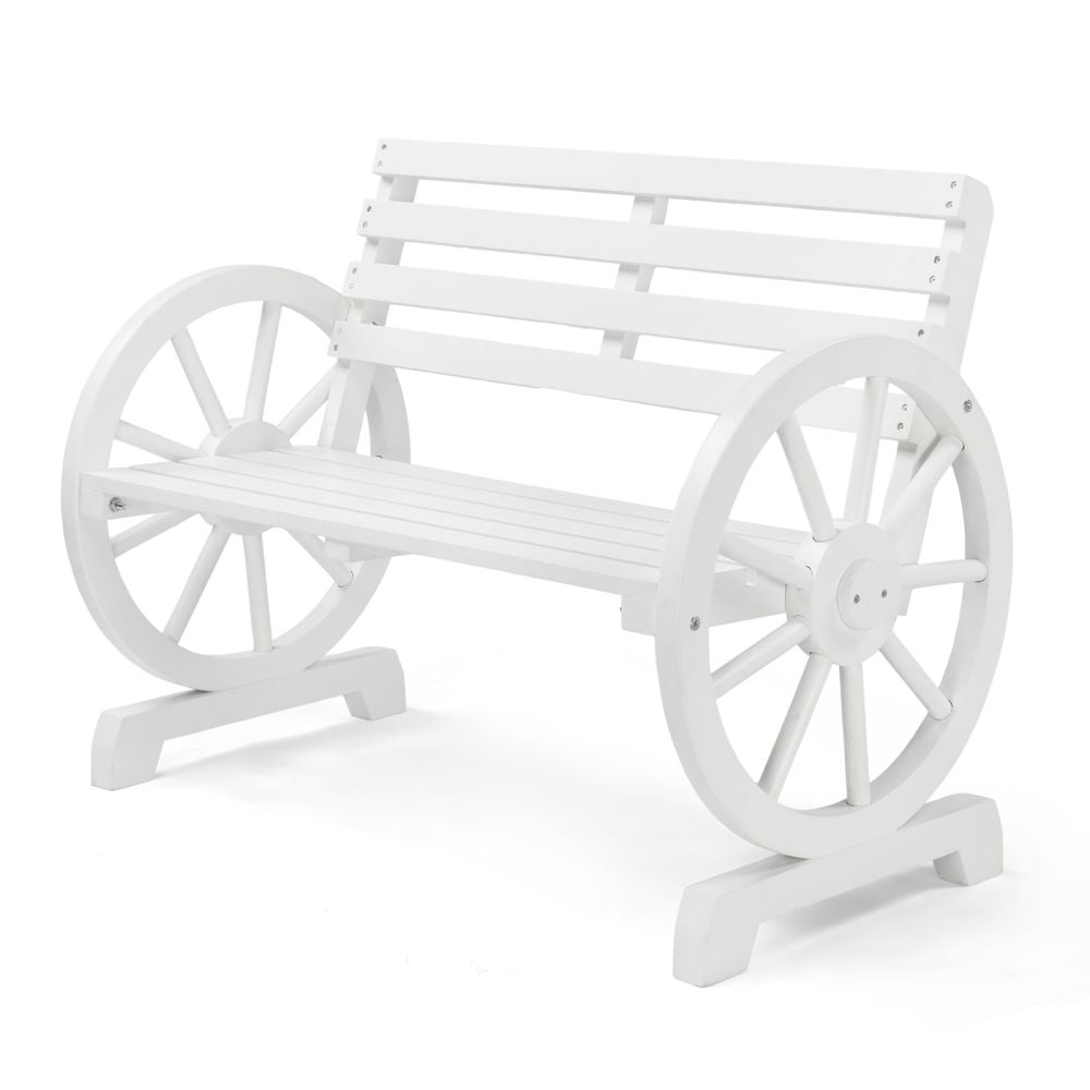 IVV 41" Rustic Wooden Wheel Bench Outdoor Bench, 2-Person Patio Bench ...