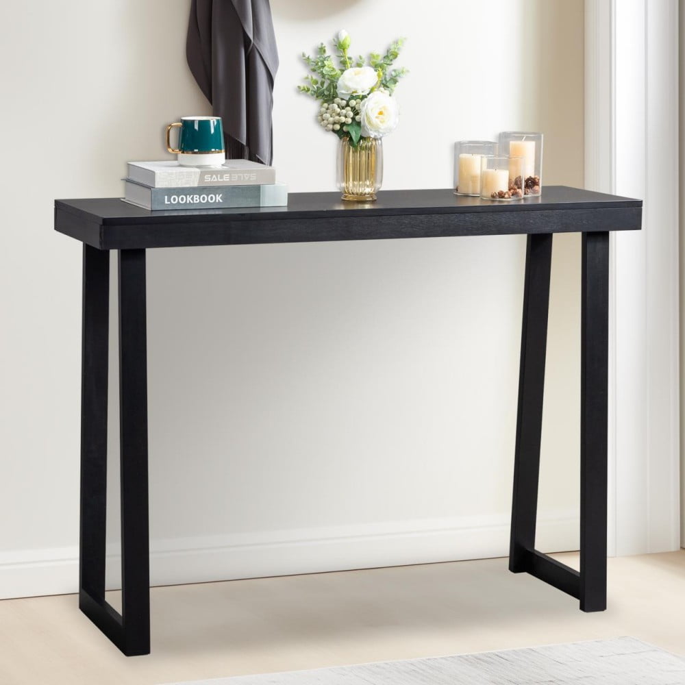 IVV 43.3" Solid Wood Modern Farmhouse Console Table in Black, Narrow ...
