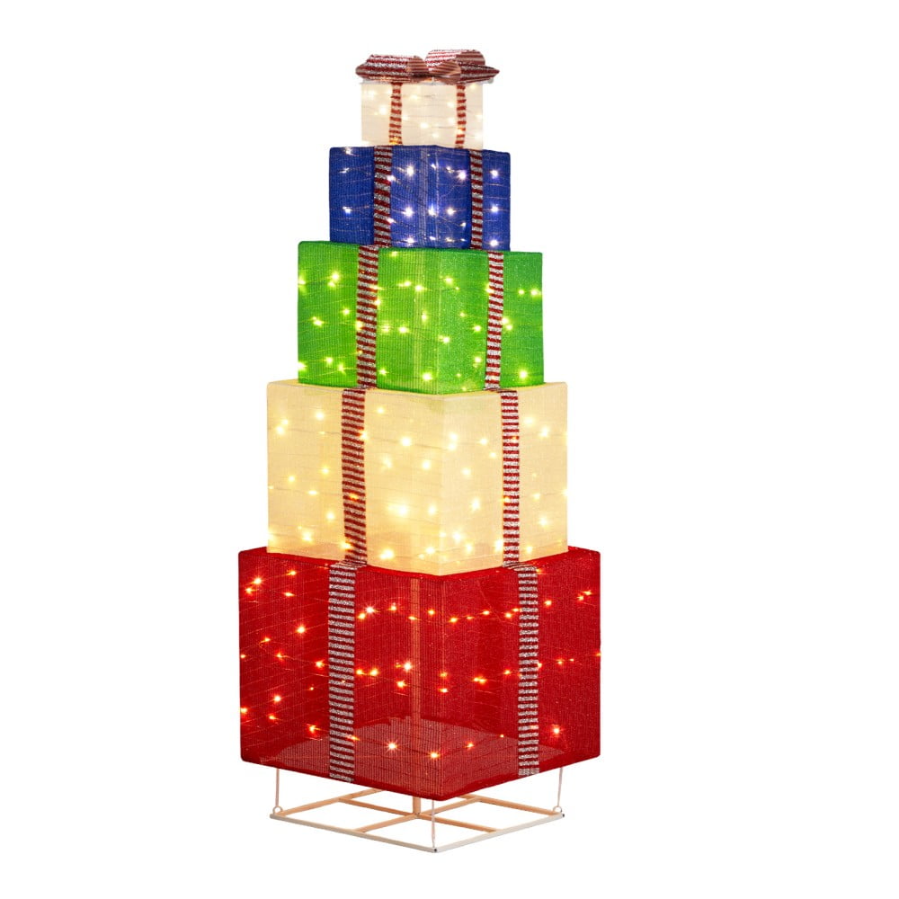 IVV 5.9ft Lighted Stacked Gift Boxes, Pre-lit Present Box Tower ...