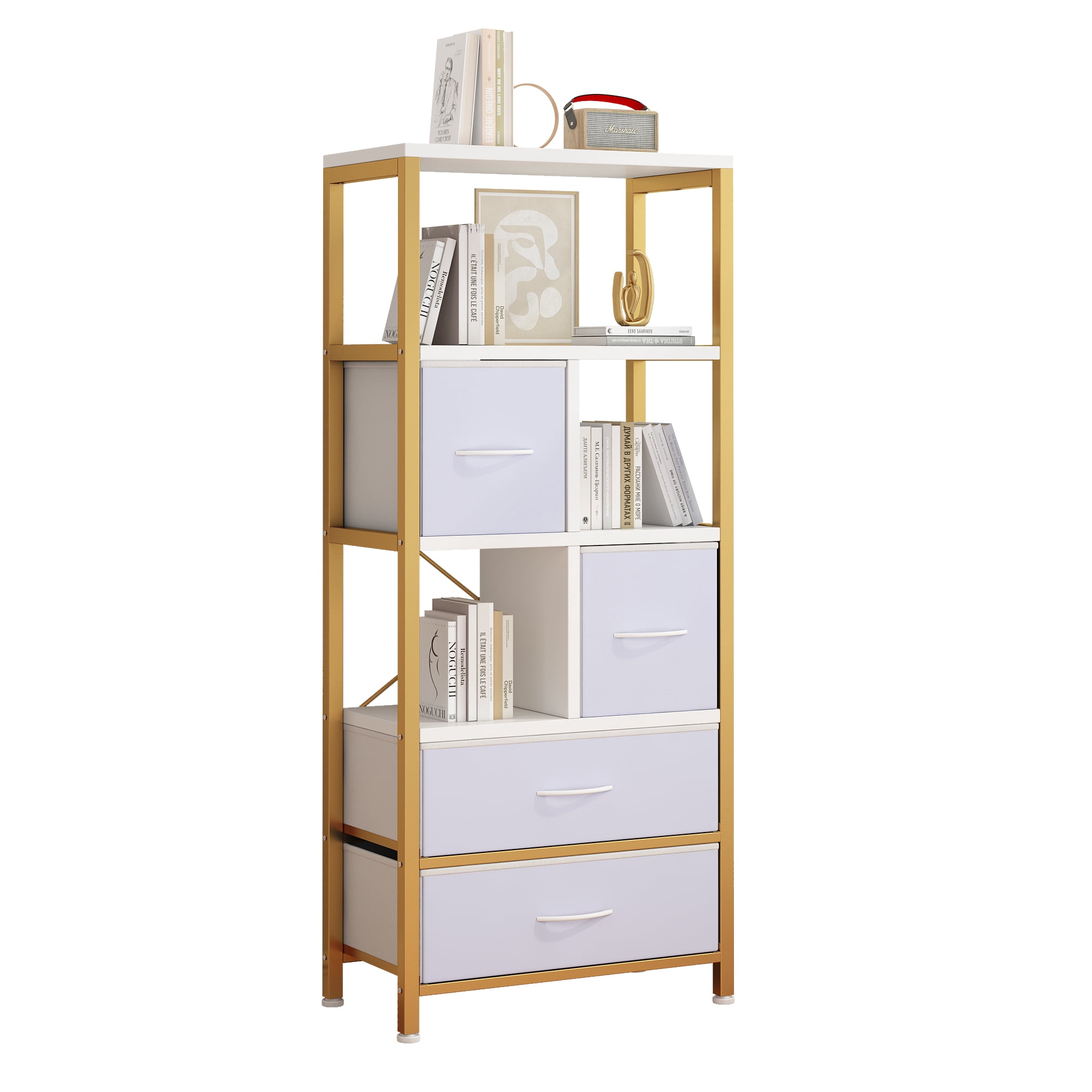 IVV 5 Layers Industrial Tall Bookcase with 4 Non Woven Fabric Drawers ...