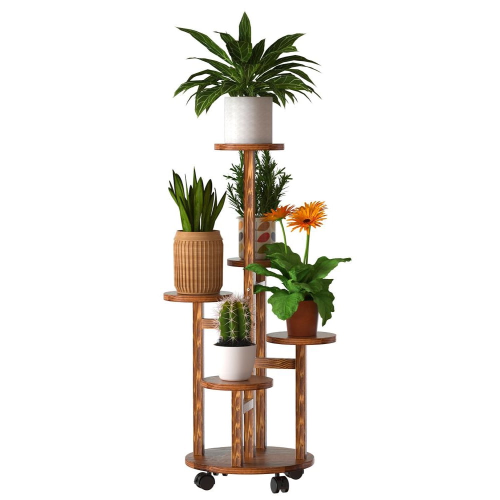 IVV 5 Tier Plant Stand, Mobile Wood Plant Stand with 4 Detachable ...