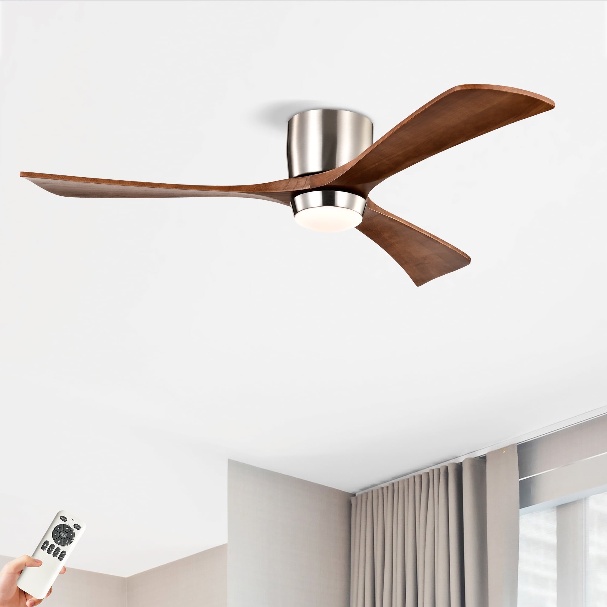 IVV 52 Inch Classic Flush Mount LED Ceiling Fan with Light, Remote ...