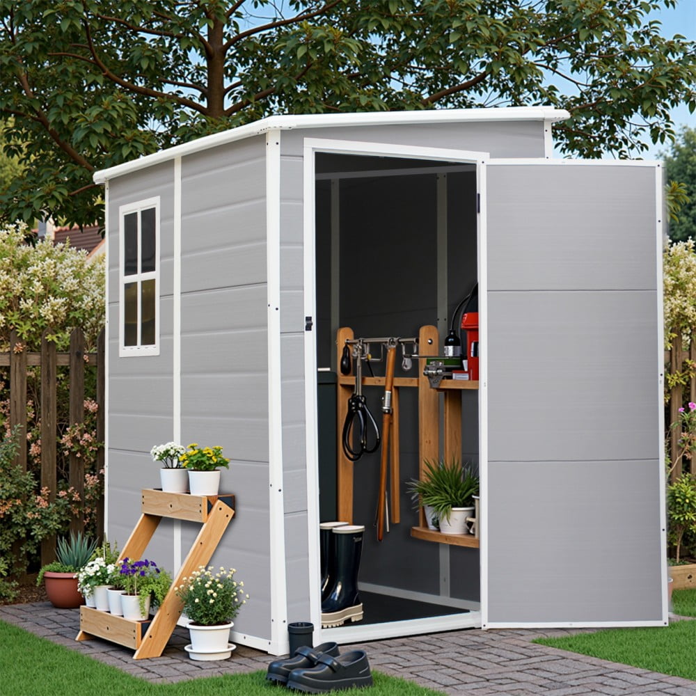IVV 5x4 FT Outdoor Storage Shed, PP Resin Tools Lockers Cabinet with ...