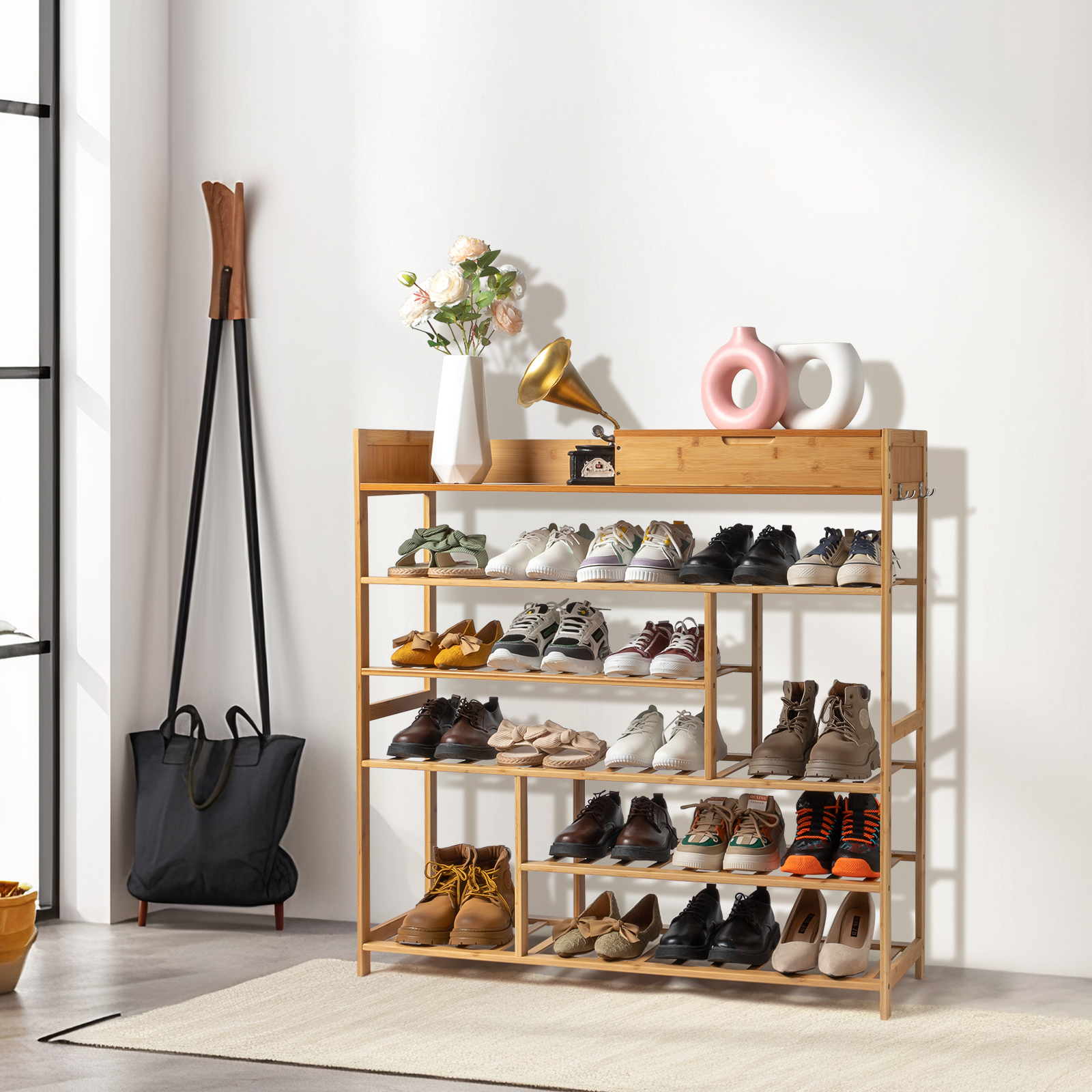 IVV 6-Tier Bamboo Shoe Rack Storage Organizer Freestanding Shelf with ...