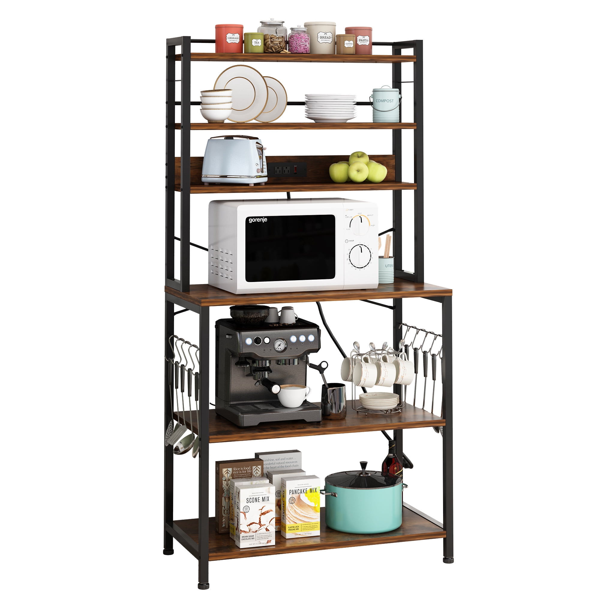 IVV 6-Tier Kitchen Bakers Rack with Power Outlet, Microwave Stand with ...