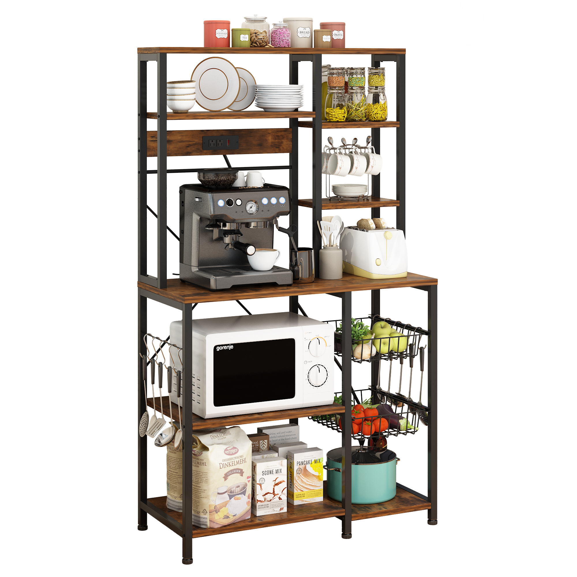 IVV 6-Tier Kitchen Bakers Rack with Power Outlet, Microwave Stand with ...